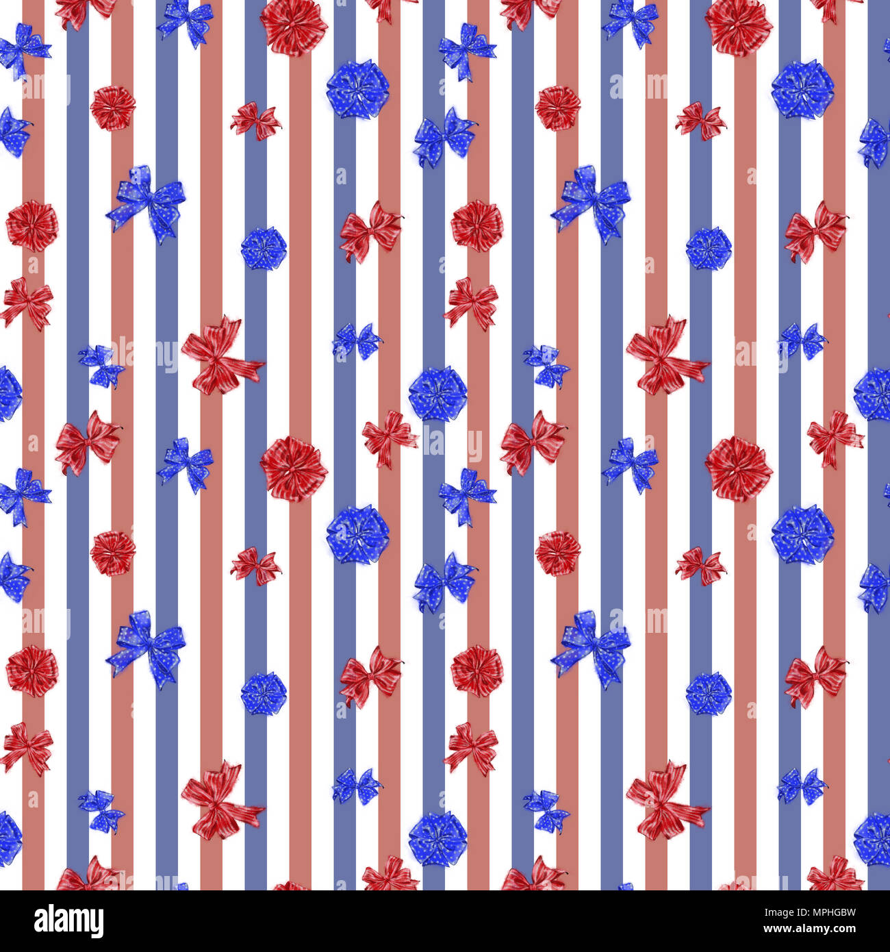 Fourth of July Seamless Pattern with Stripes and Stars Bows on Tricolor ...