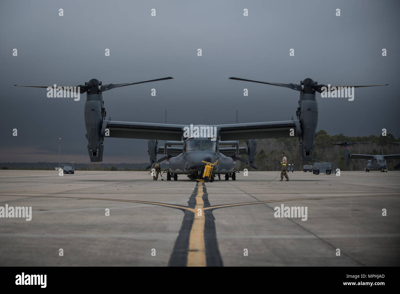 A U.S. Air Force CV-22 Osprey prepares for take off in support of ...