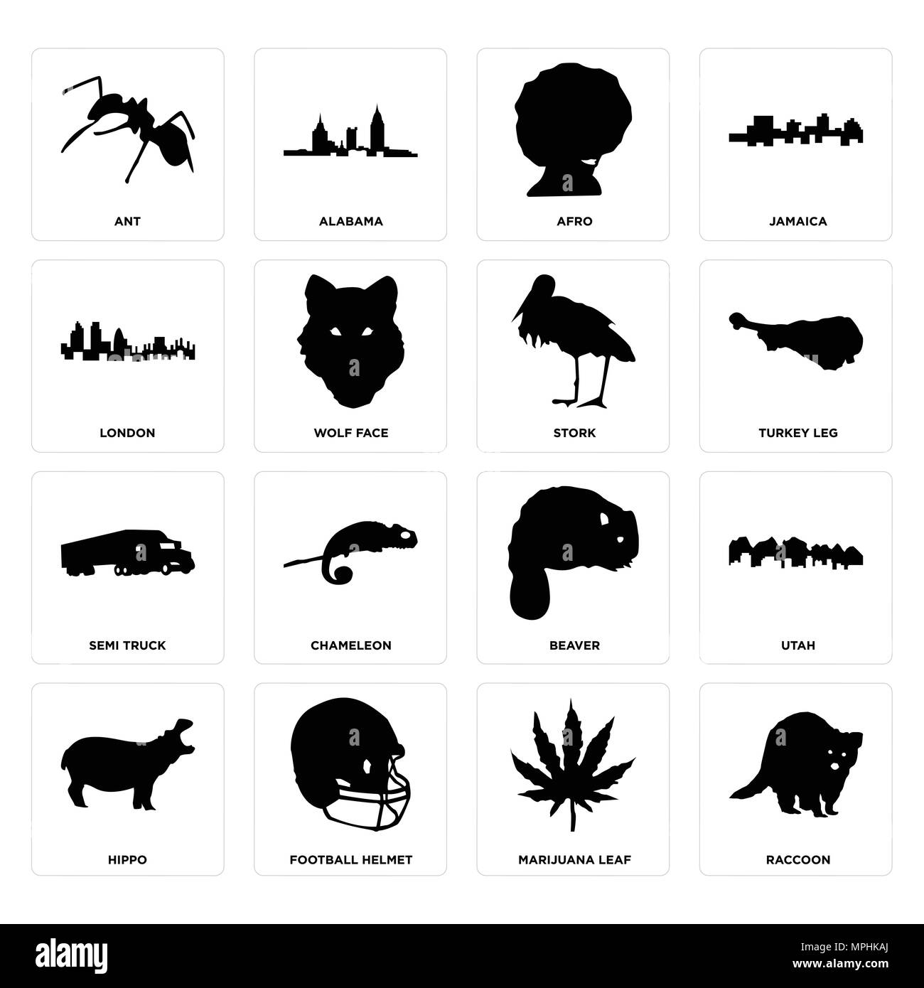 Set Of 16 simple editable icons such as raccoon, marijuana leaf ...