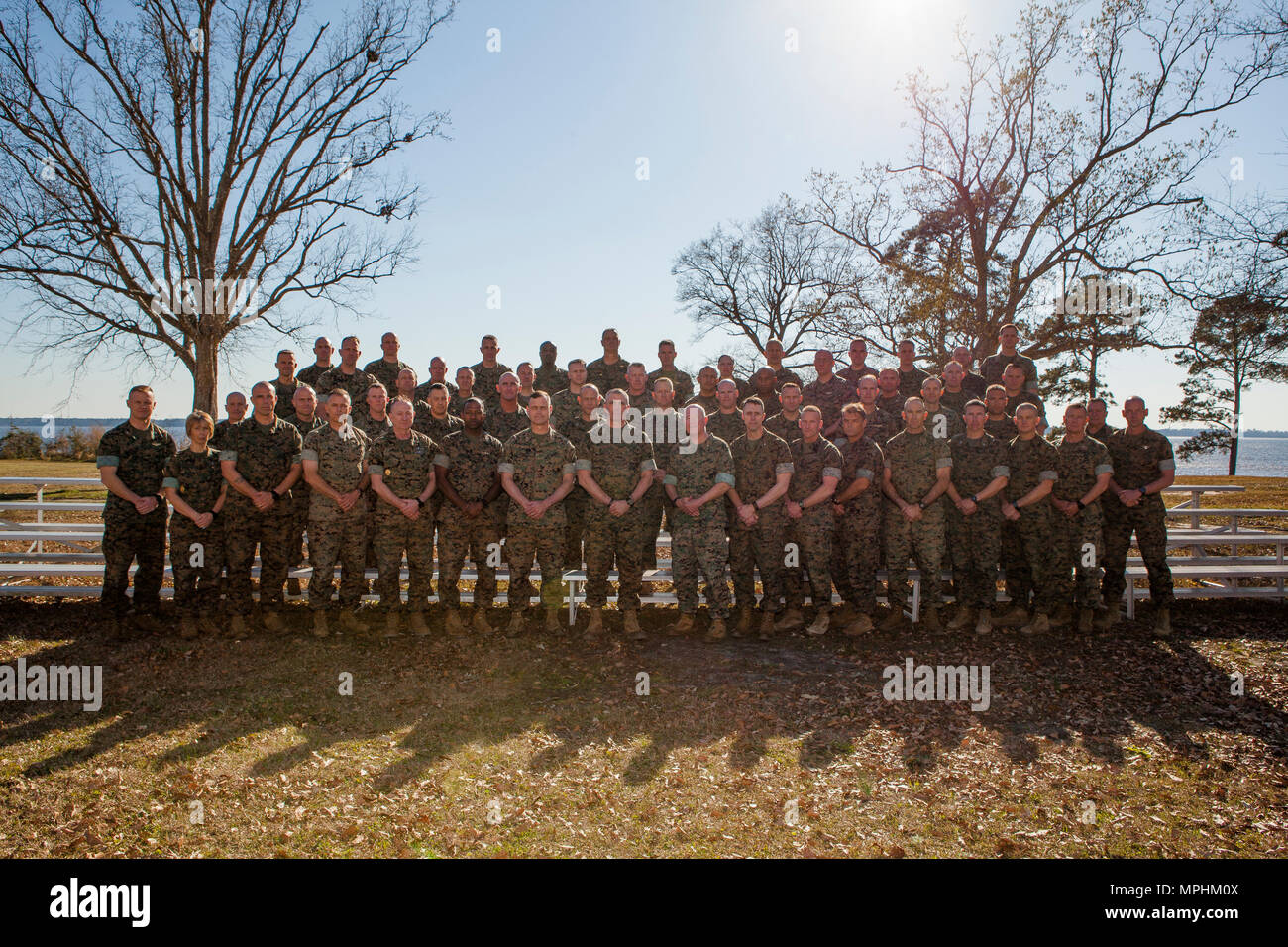 U.S. Marine Corps and Naval leadership pose for a group photo during a ...