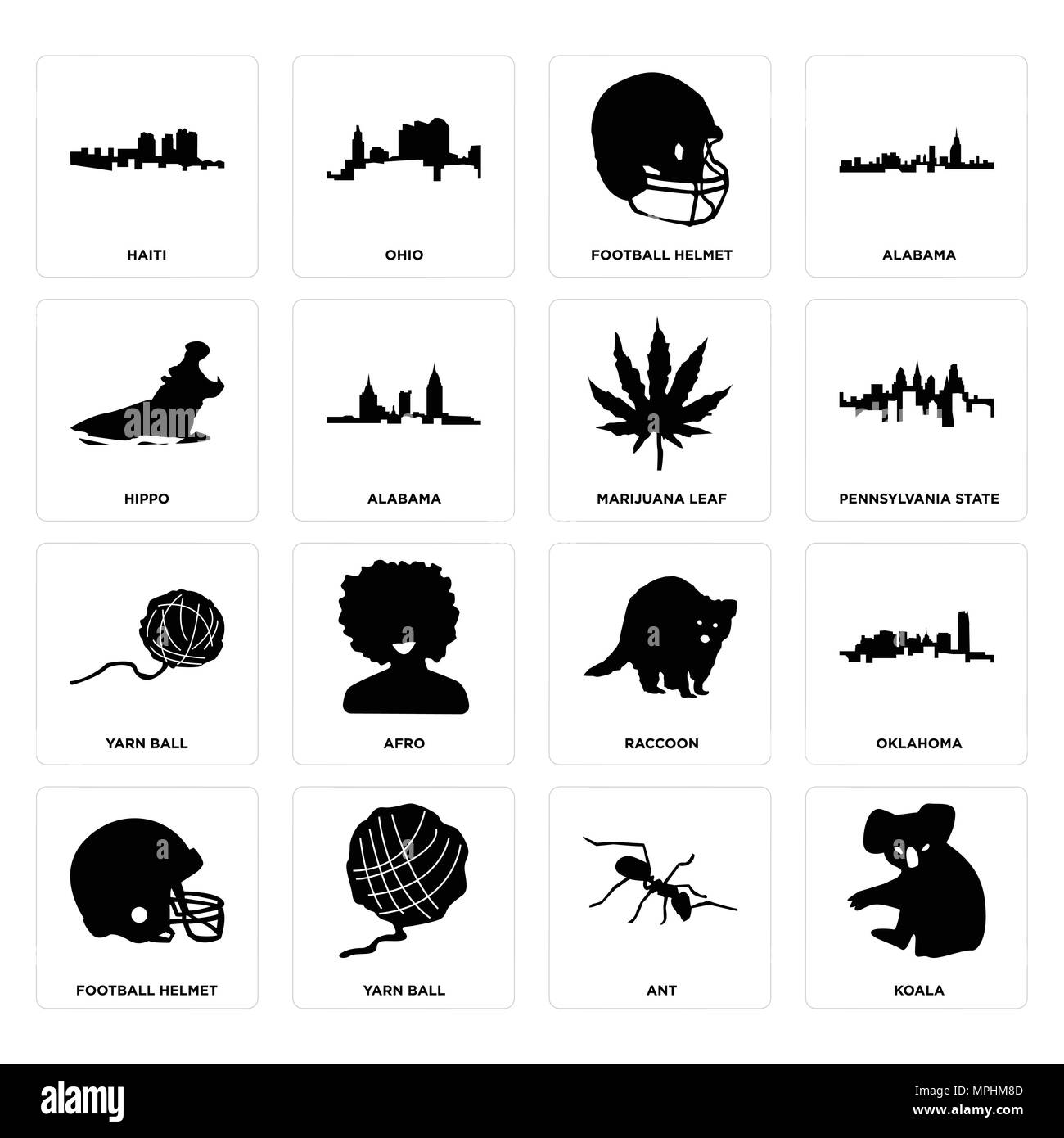 Set Of 16 simple editable icons such as koala, ant, yarn ball, football ...