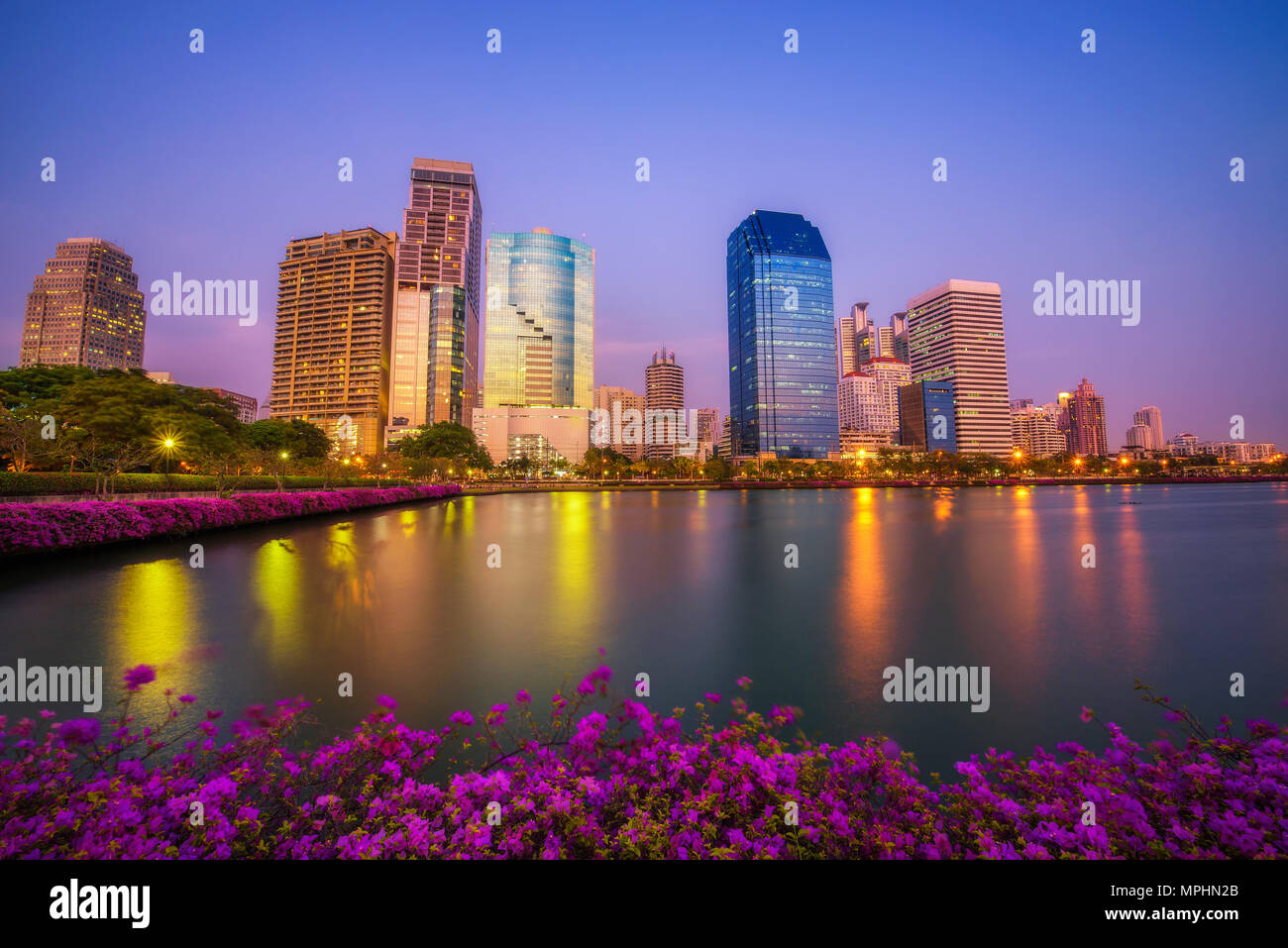 Lake Ratchada in the Benjakitti Park in Bangkok, Thailand Stock Photo ...
