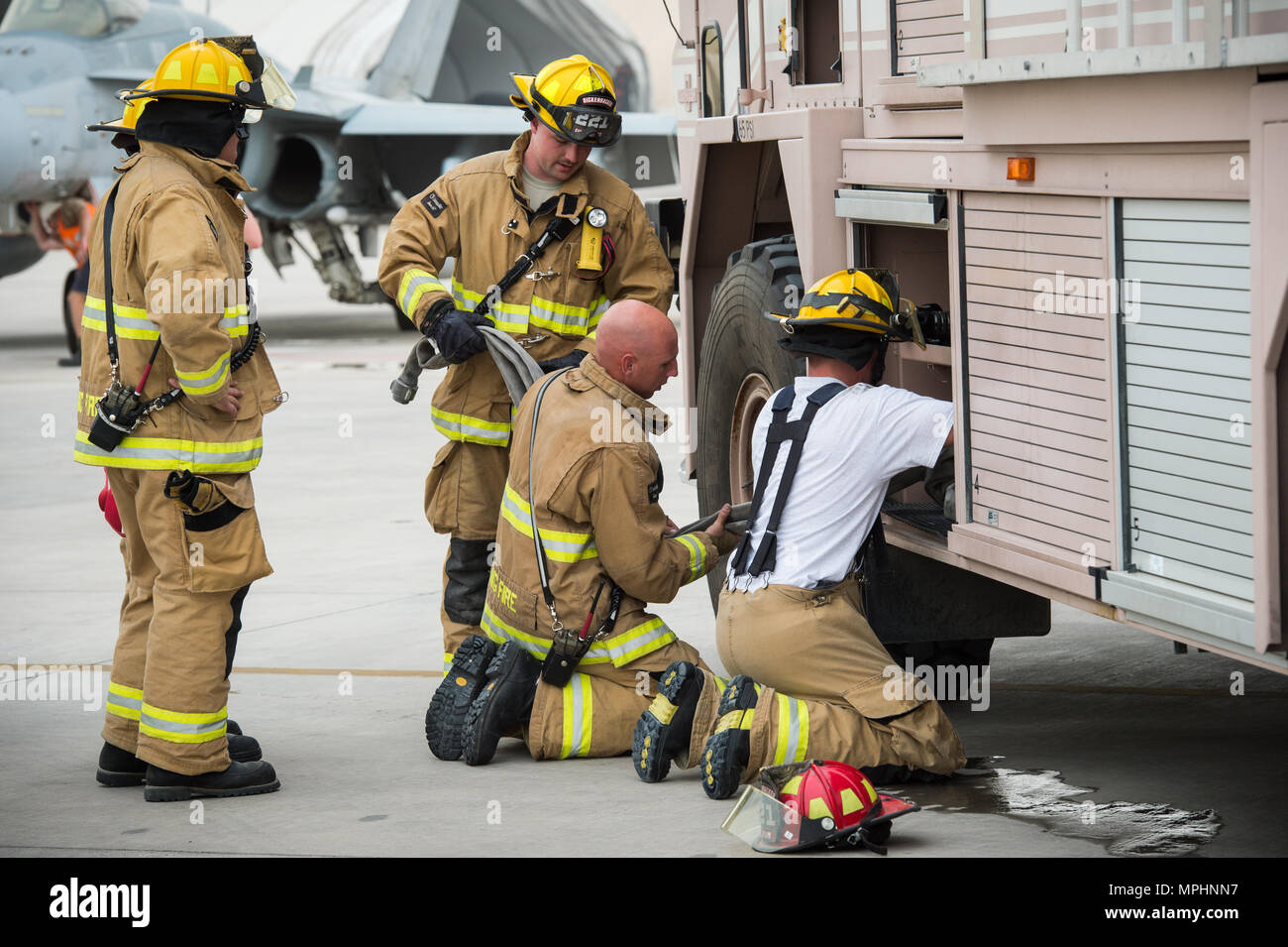 U.S. Air Force 380th Expeditionary Civil Engineer Squadron firefighters ...