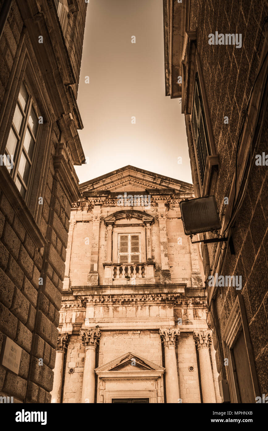 Facade of an old historical building in the Dubrovnik Old Town, Croatia ...
