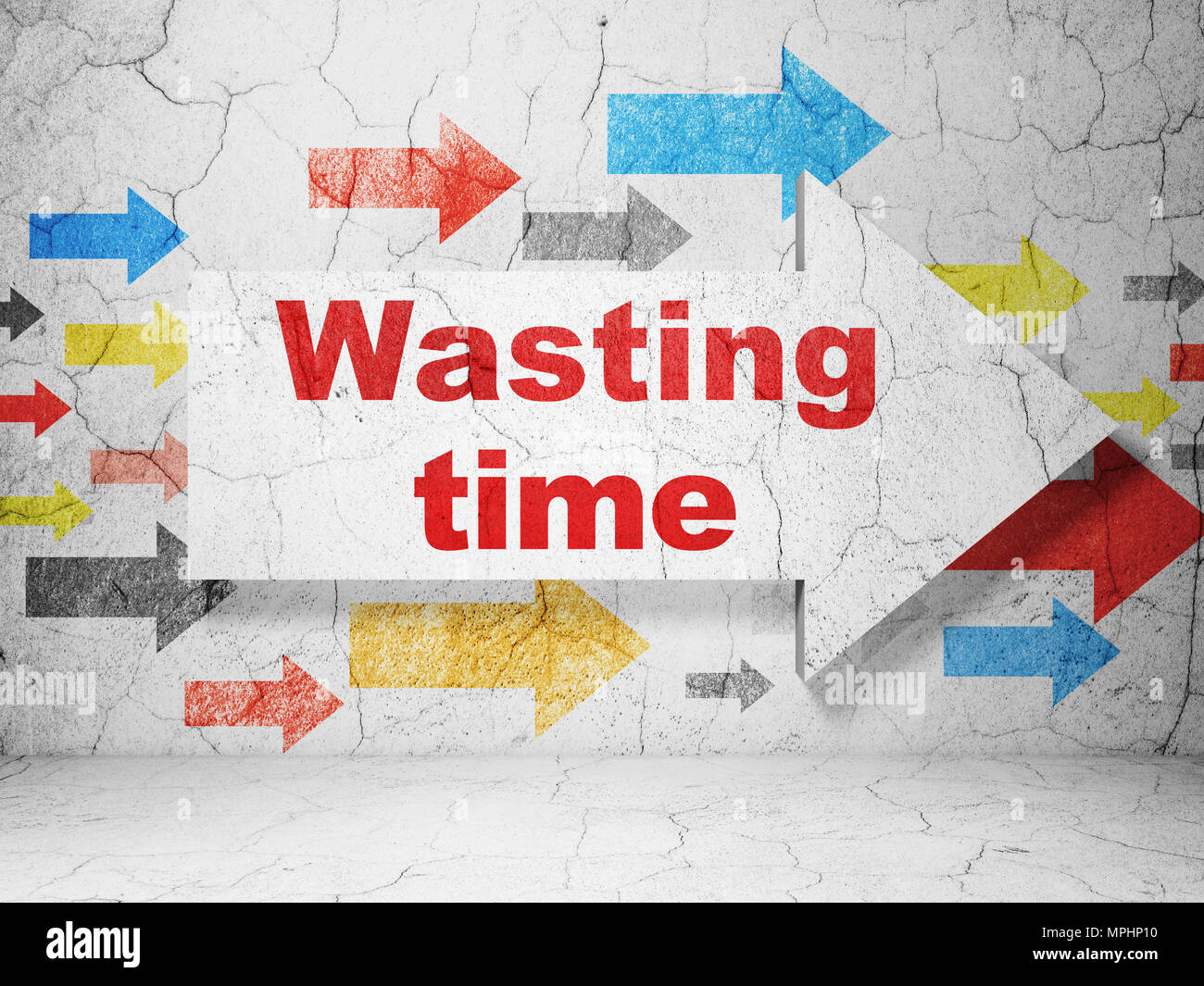 Time concept: arrow with Wasting Time on grunge wall background Stock ...