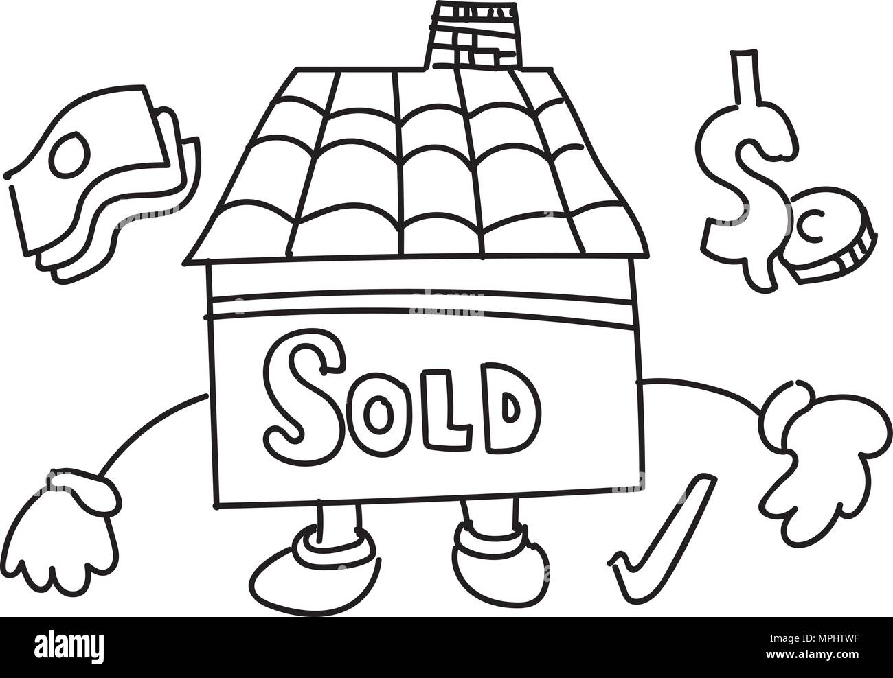 Sold Sign house in cartoon handdrawn Stock Vector Image & Art - Alamy