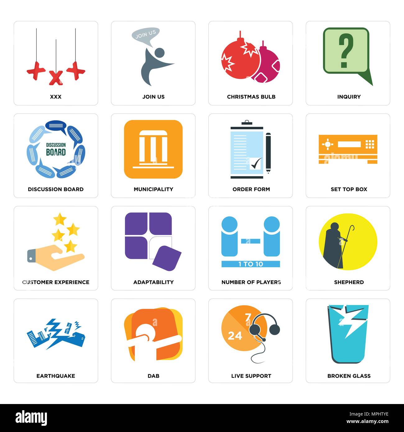 Set Of 16 simple editable icons such as broken glass, live support, dab ...