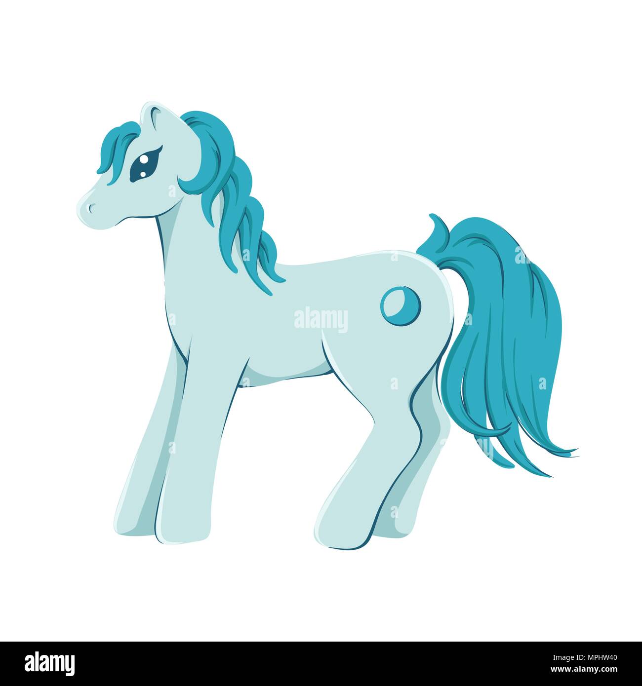 Vector illustration of a magic pony - blue horse of a dream with moon ...