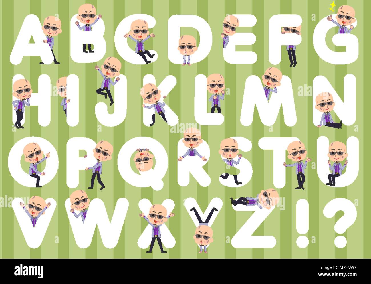 Set of various poses of Japanese mafia yakuza men A to Z Stock Vector ...