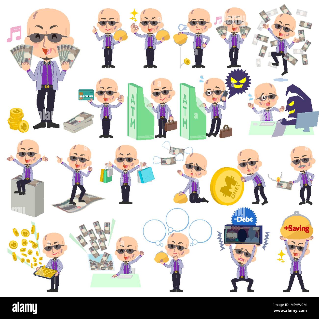 Set of various poses of Japanese mafia yakuza men money Stock Vector ...