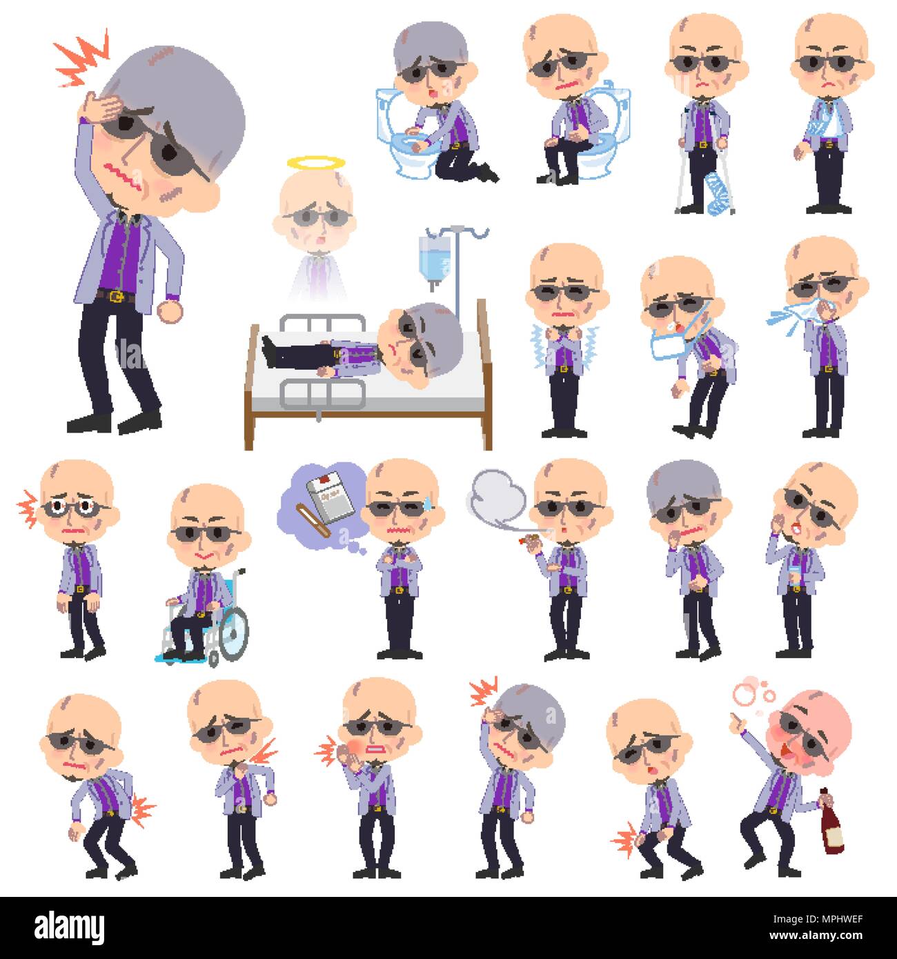 Set of various poses of Japanese mafia yakuza men sickness Stock Vector ...