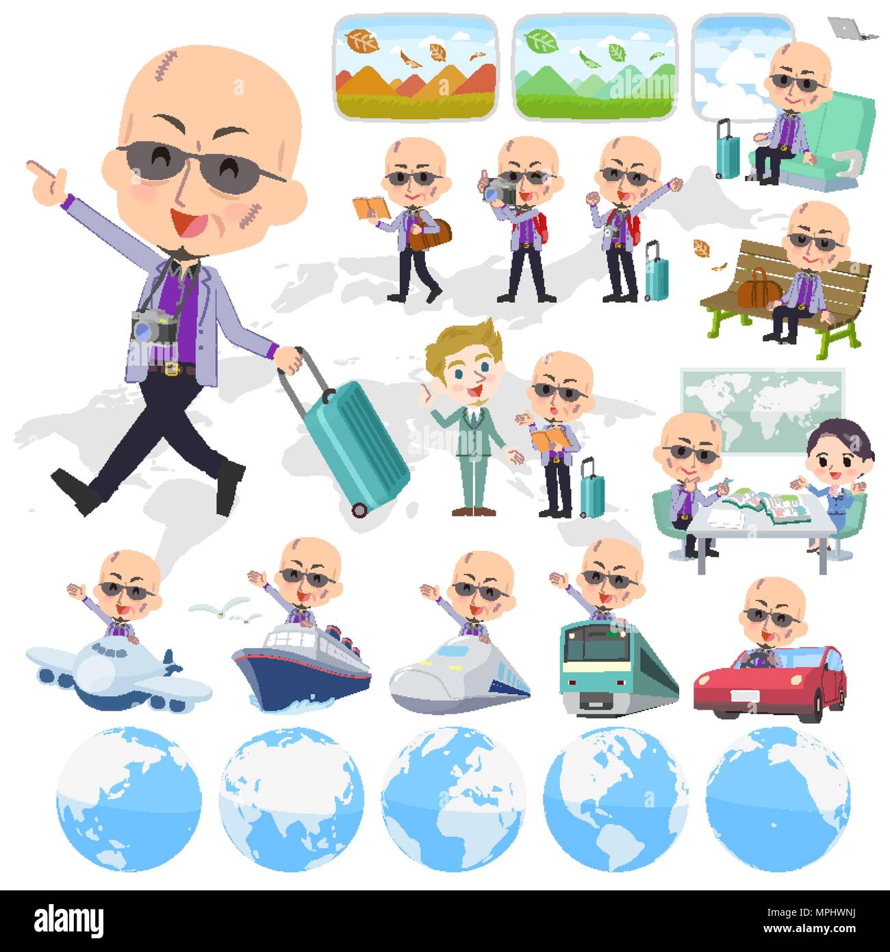 Set of various poses of Japanese mafia yakuza men travel Stock Vector ...