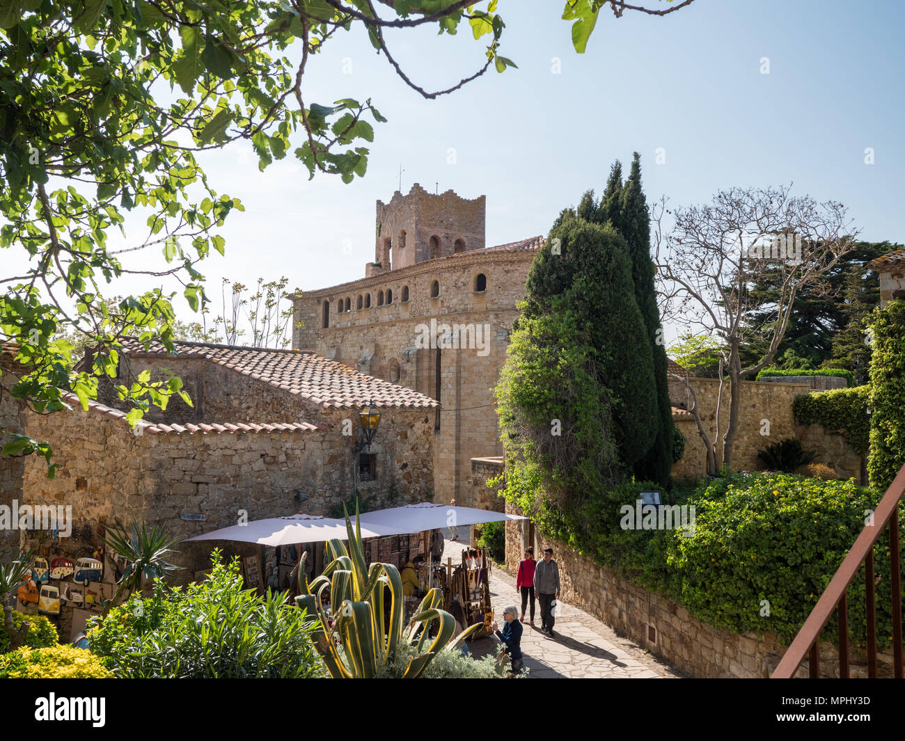 Pals, Spain - March 18, 2017: View of Saint Peter's church in the ...