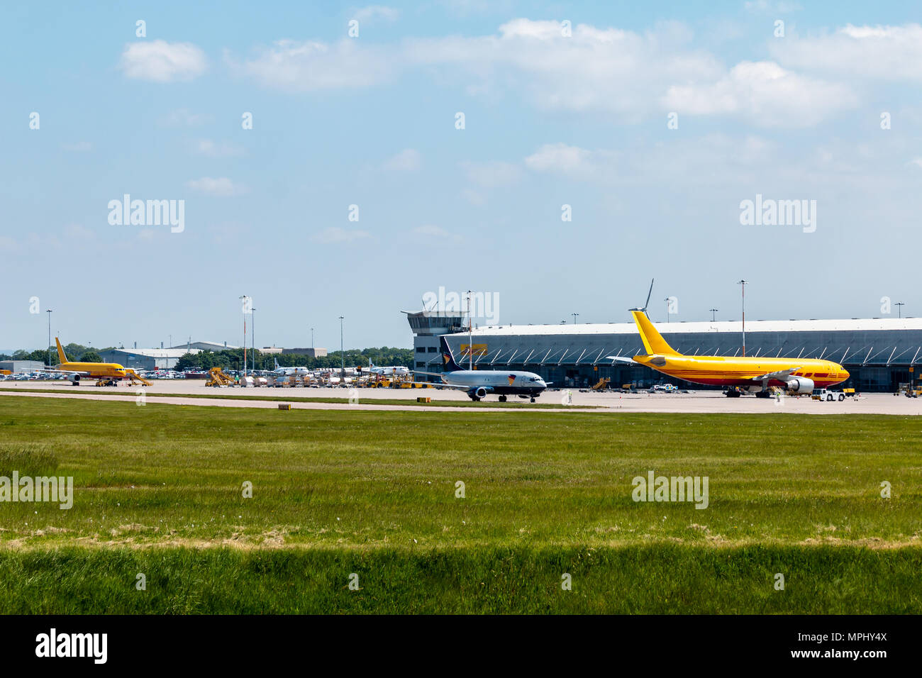 Aircraft on cargo loading area, waiting for cargo to be loaded for ...