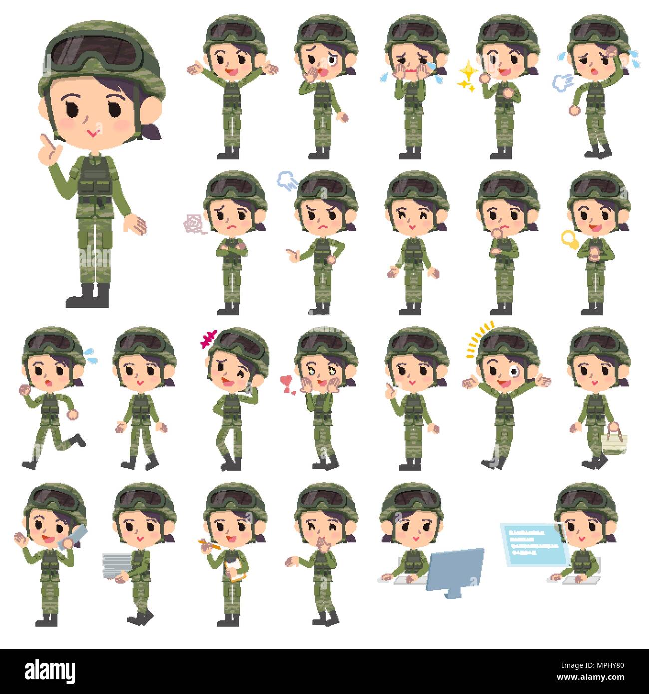 Set of various poses of military wear woman Stock Vector Image & Art ...
