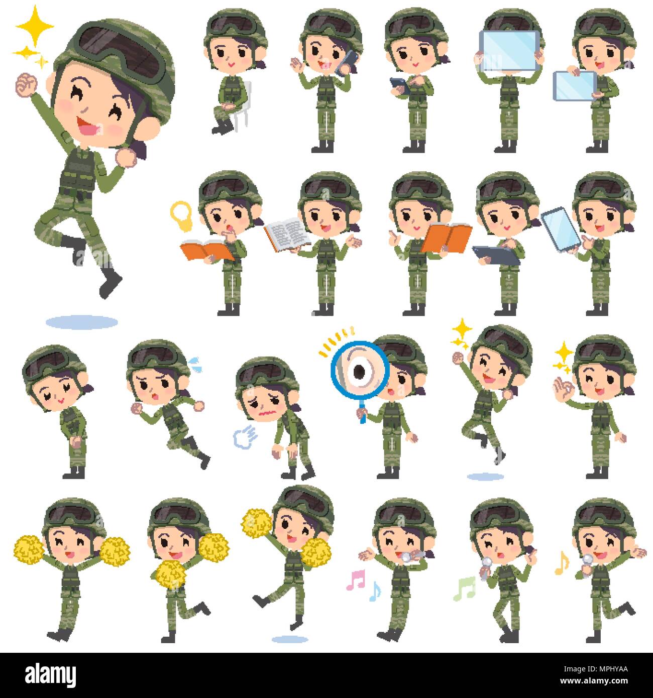 Set of various poses of military wear woman 2 Stock Vector Image & Art ...