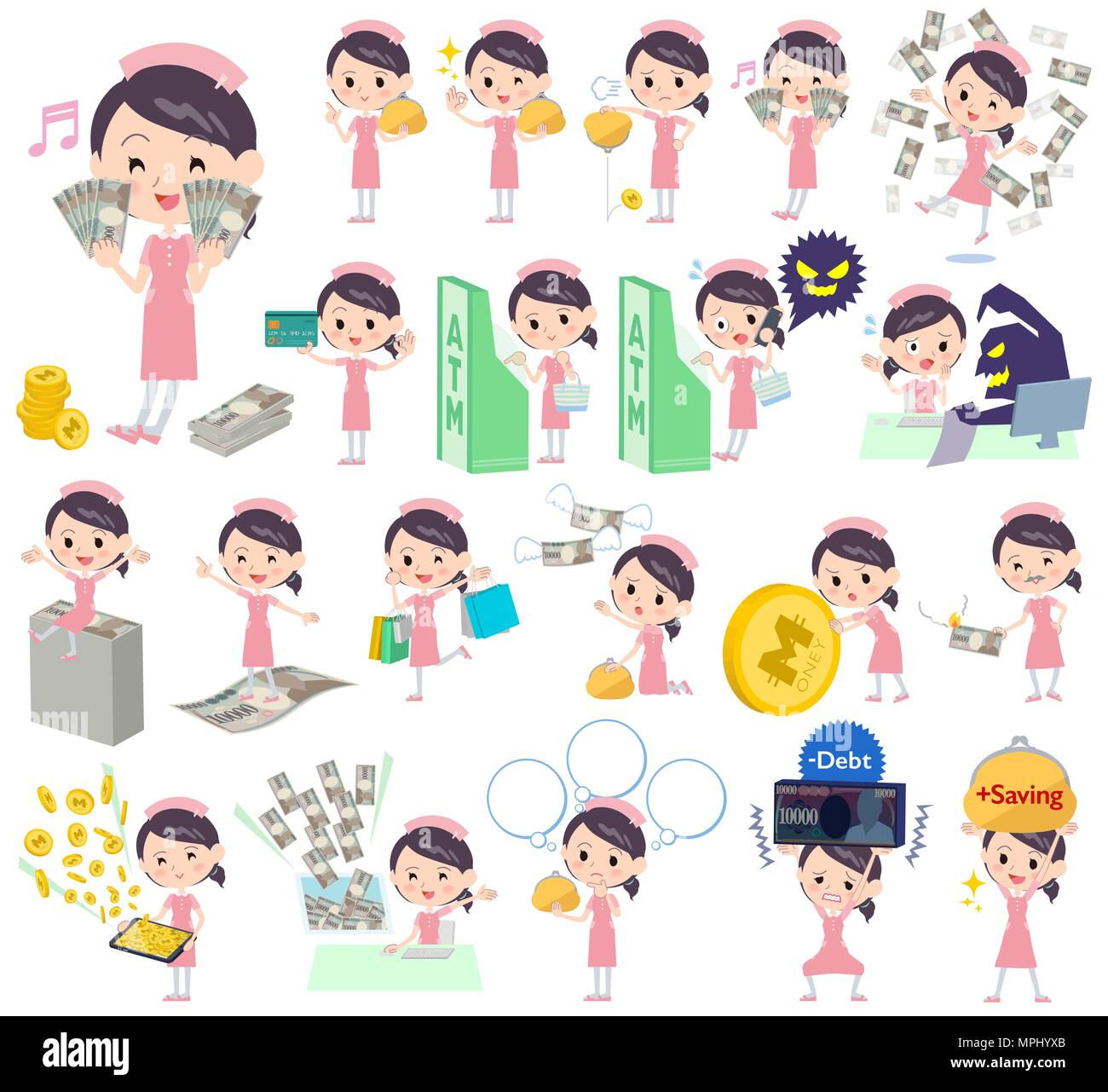 Set of various poses of Nurse About the money Stock Vector Image & Art ...
