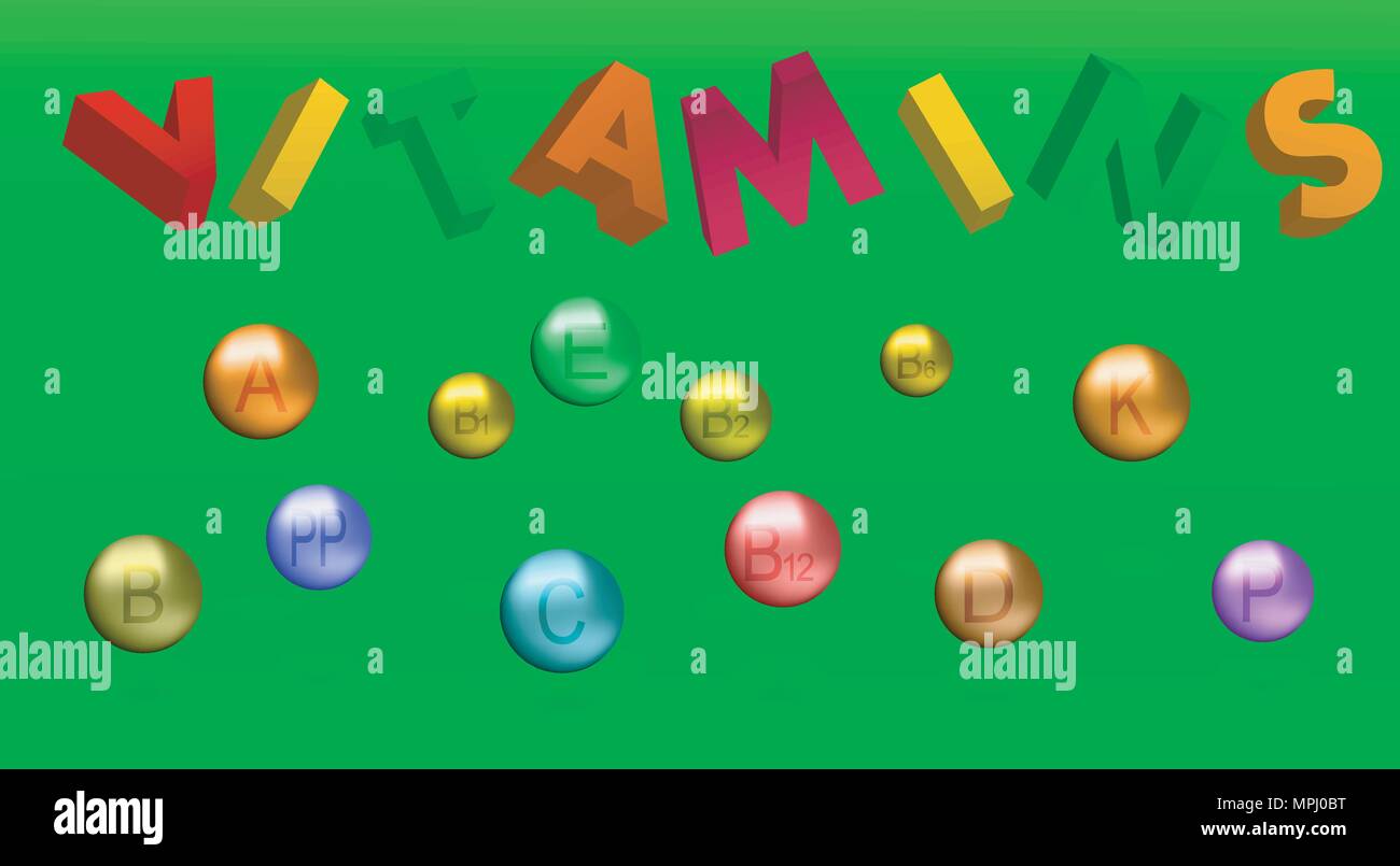 illustration of vitamins and 3D lettering Stock Vector Image & Art - Alamy