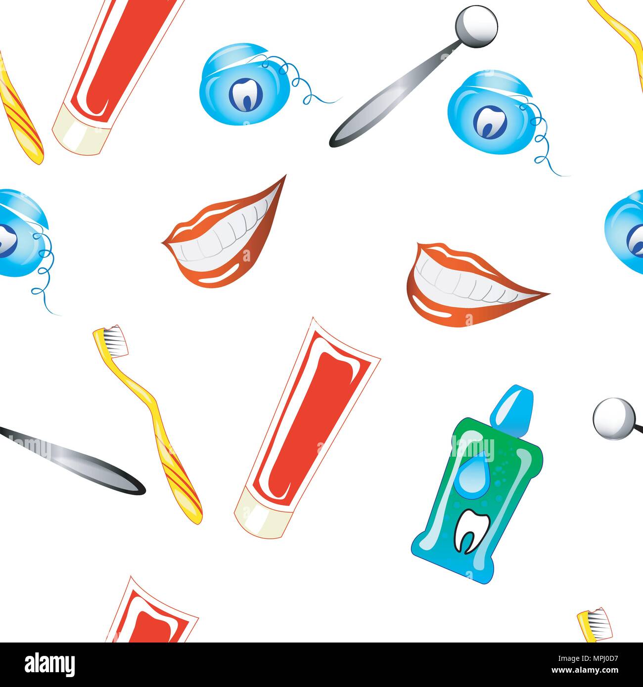 illustration of smile, dental mirror, tooth paste, toothbrush ...