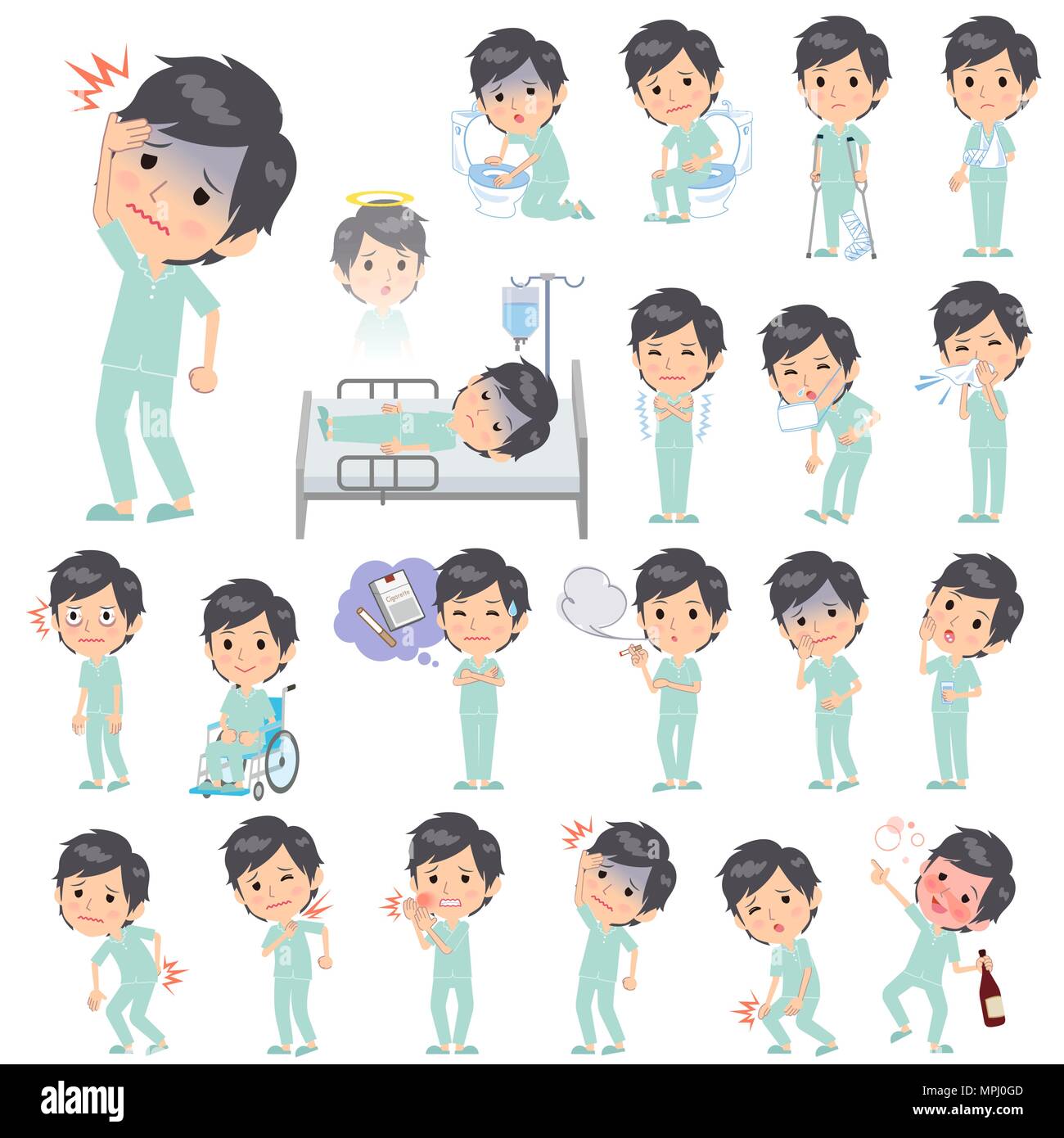 Set of various poses of patient man About the sickness Stock Vector ...