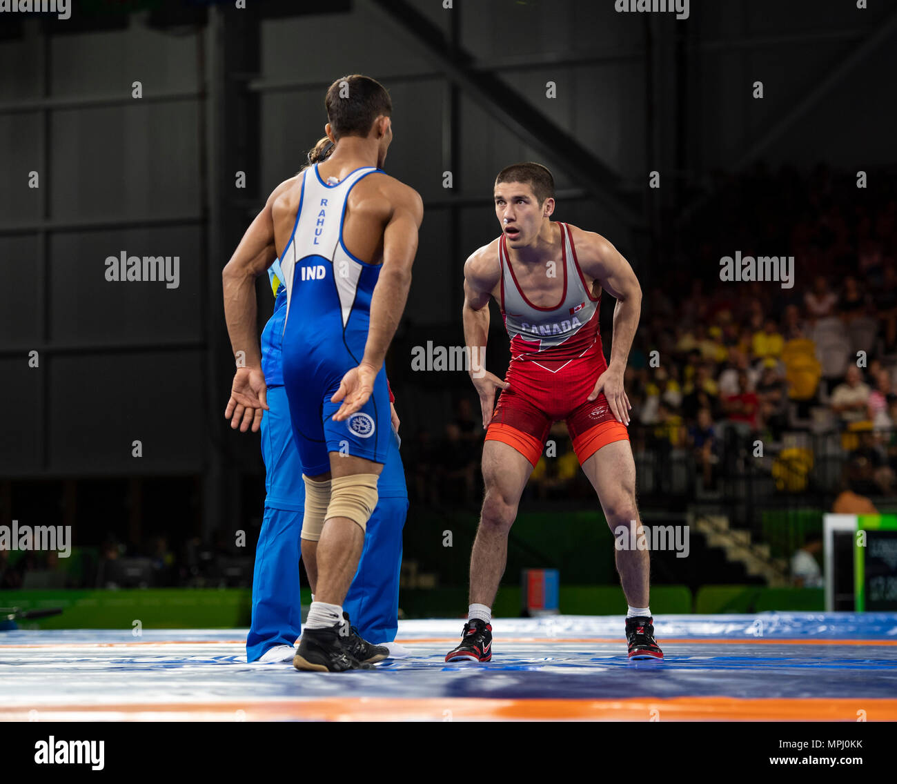 GOLD COAST, AUSTRALIA - APRIL 12: Steven Takahashi of Canada v Rahul ...