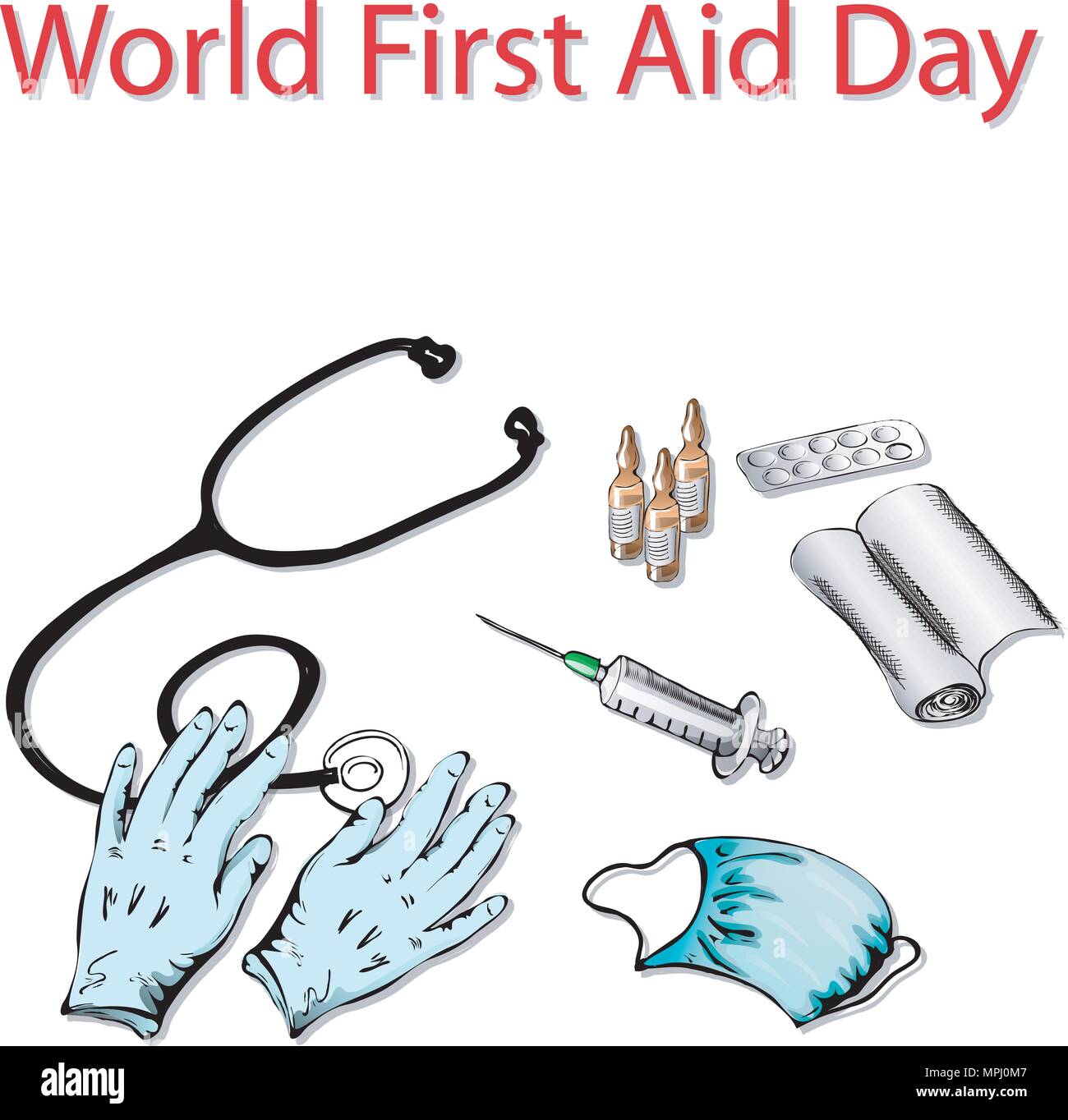 illustration for the world first aid day. Medical background, mask ...