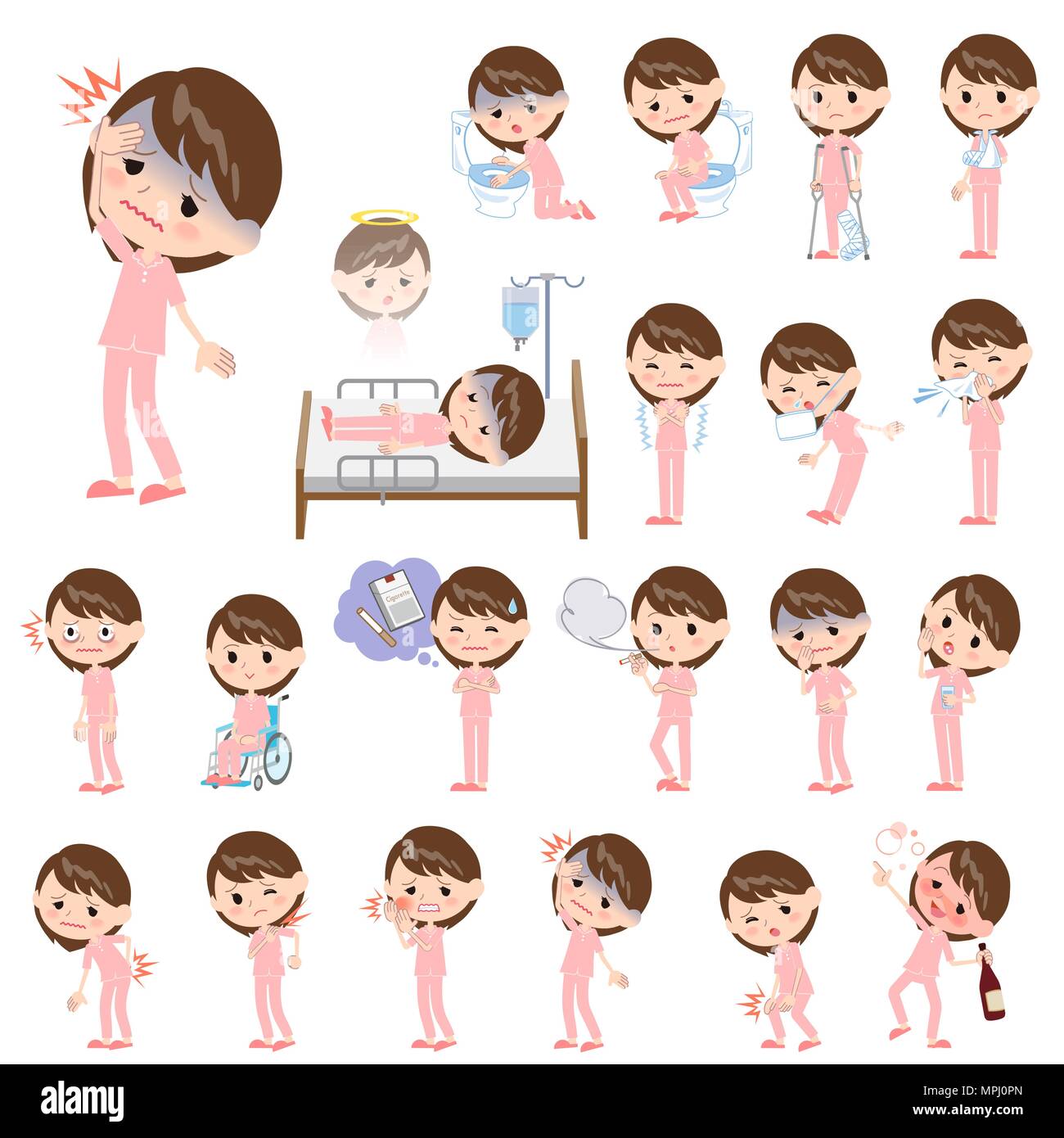 Set of various poses of patient woman About the sickness Stock Vector ...