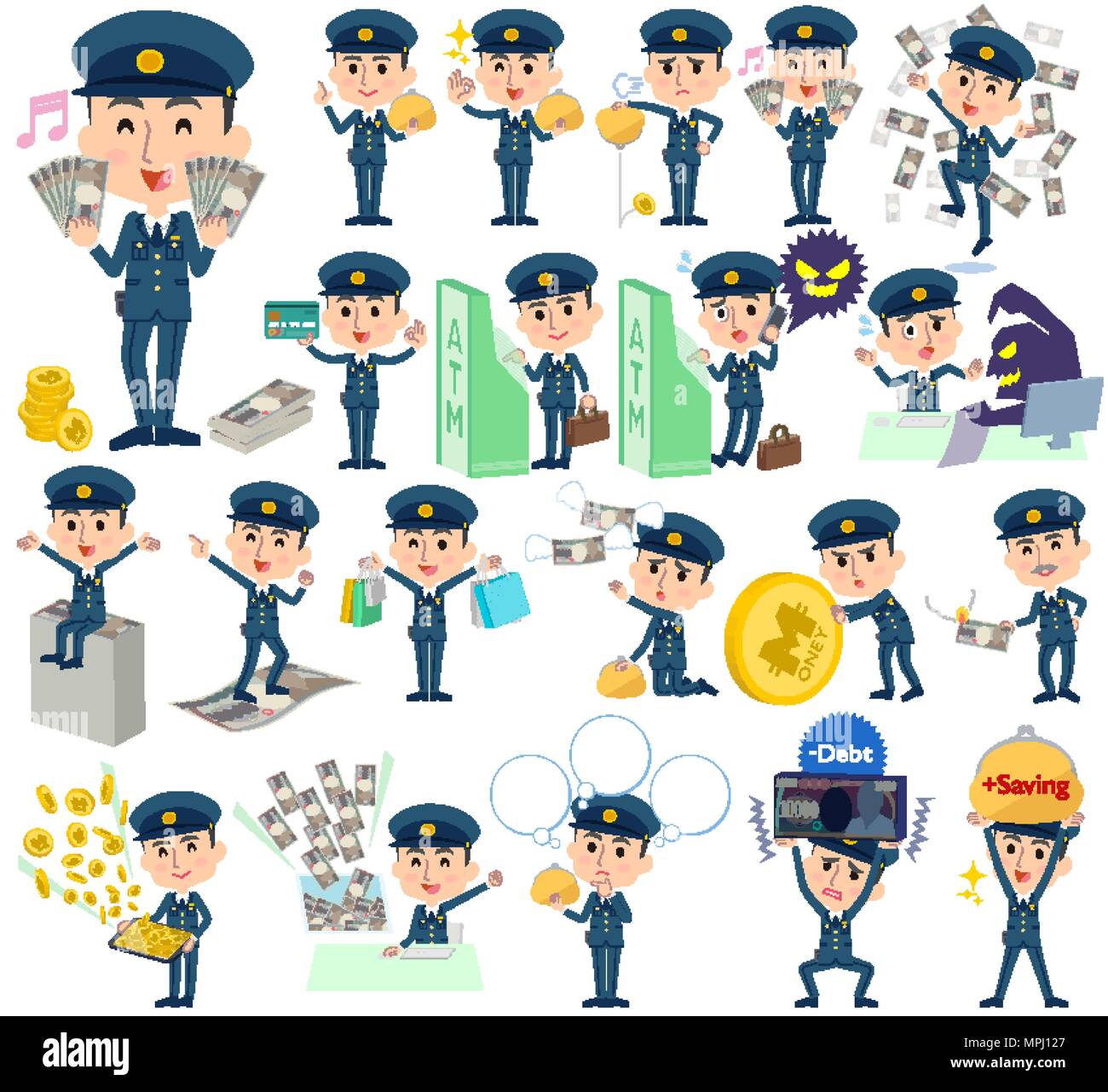 Set of various poses of police man money Stock Vector Image & Art - Alamy