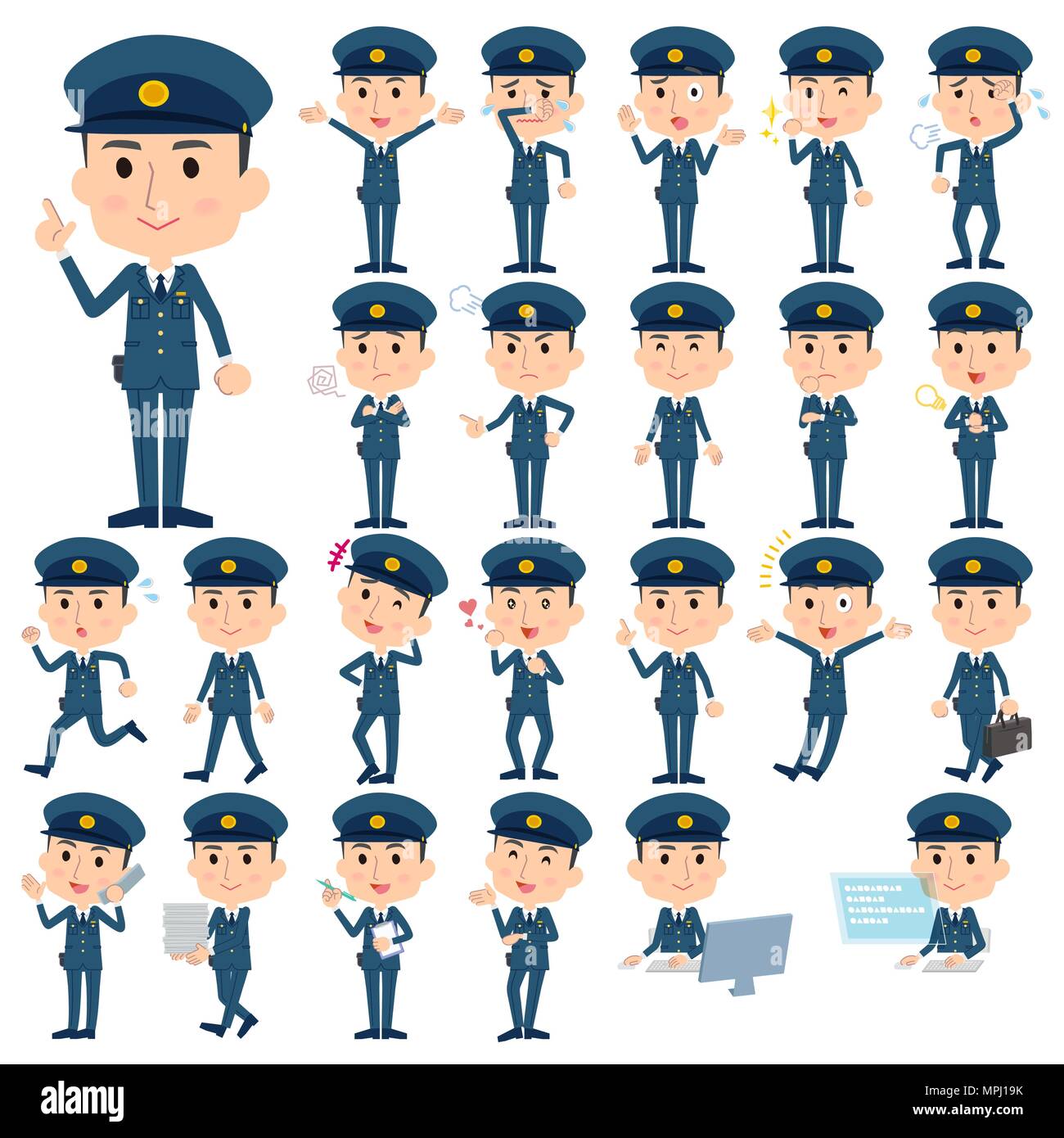 Set of various poses of police men character illustration pose set ...