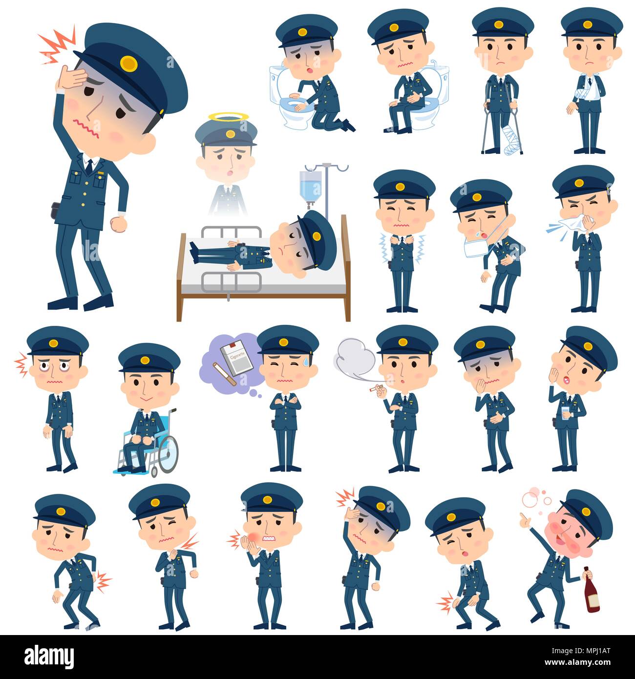 Set of various poses of police men About the sickness Stock Vector ...