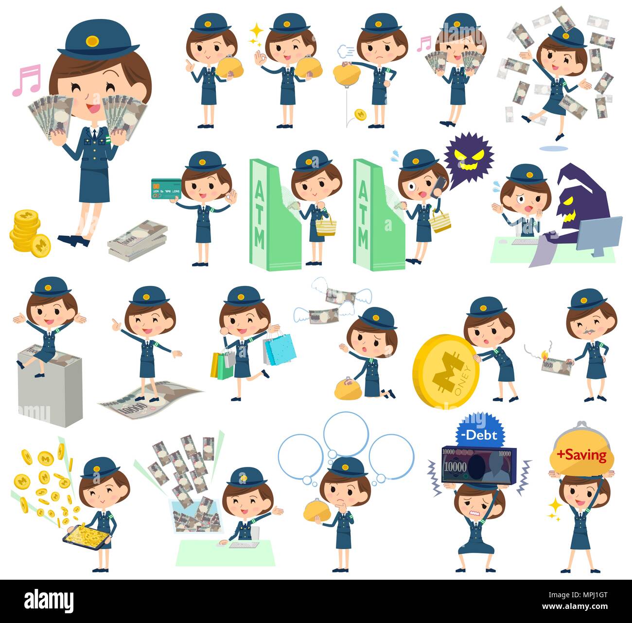 Set of various poses of police Woman money Stock Vector Image & Art - Alamy