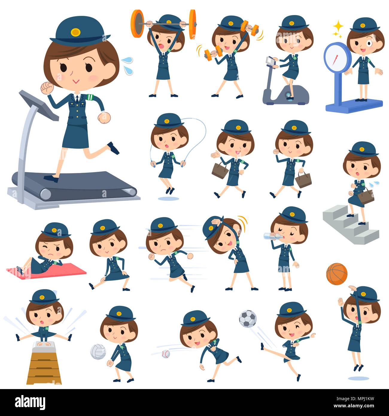 Set of various poses of police Woman Sports & exercise Stock Vector ...