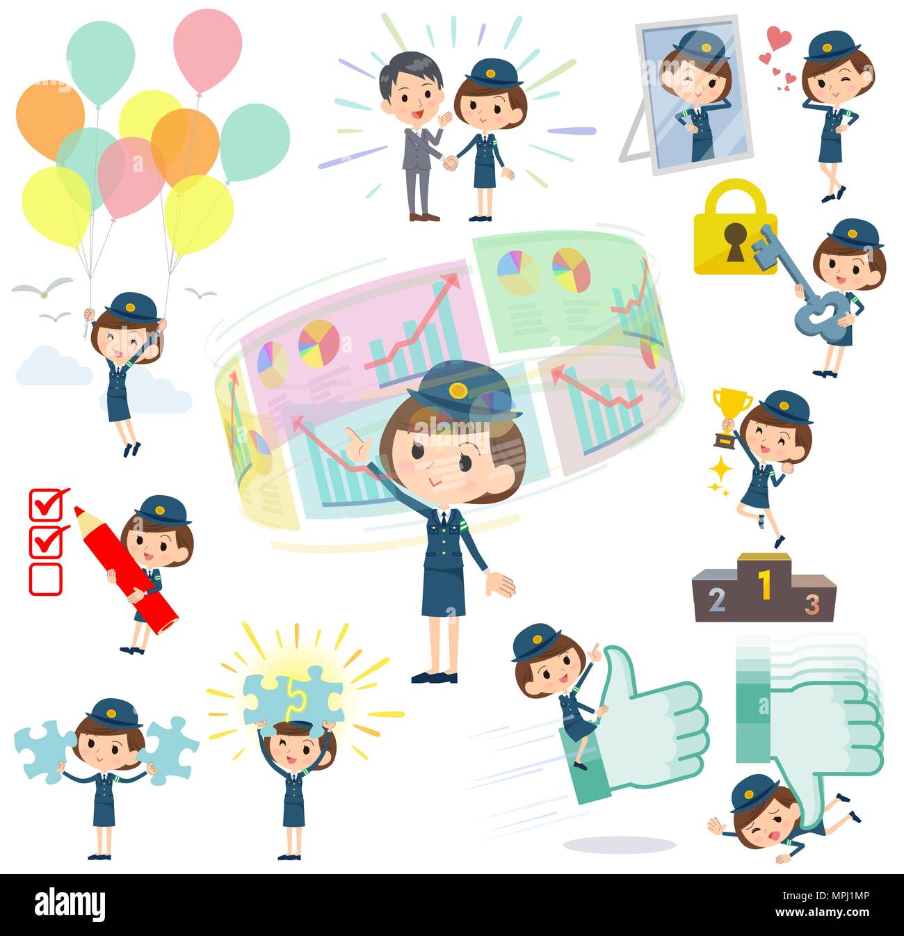Set of various poses of police Woman success & positive Stock Vector ...