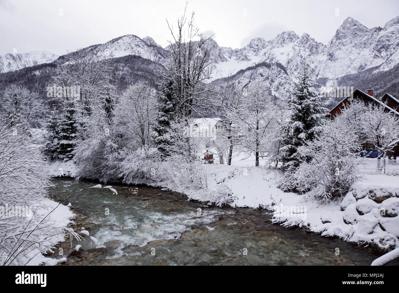 Mountain river in winter landscape. winter day Stock Photo - Alamy
