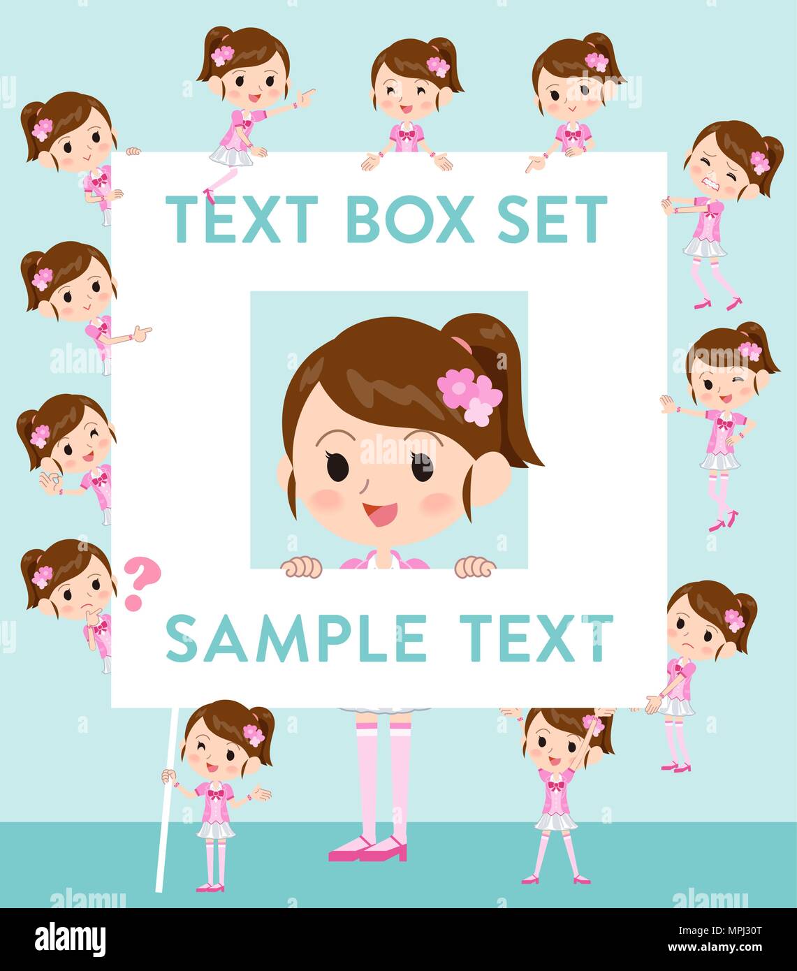Set of various poses of Pop idol in pink costume text box Stock Vector ...
