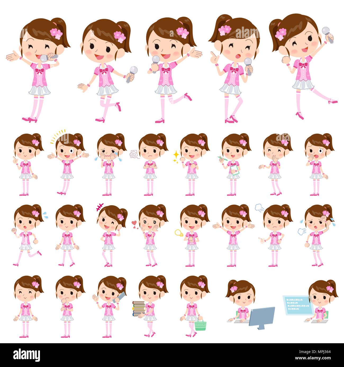 Set of various poses of Pop idol in pink costume Stock Vector Image ...