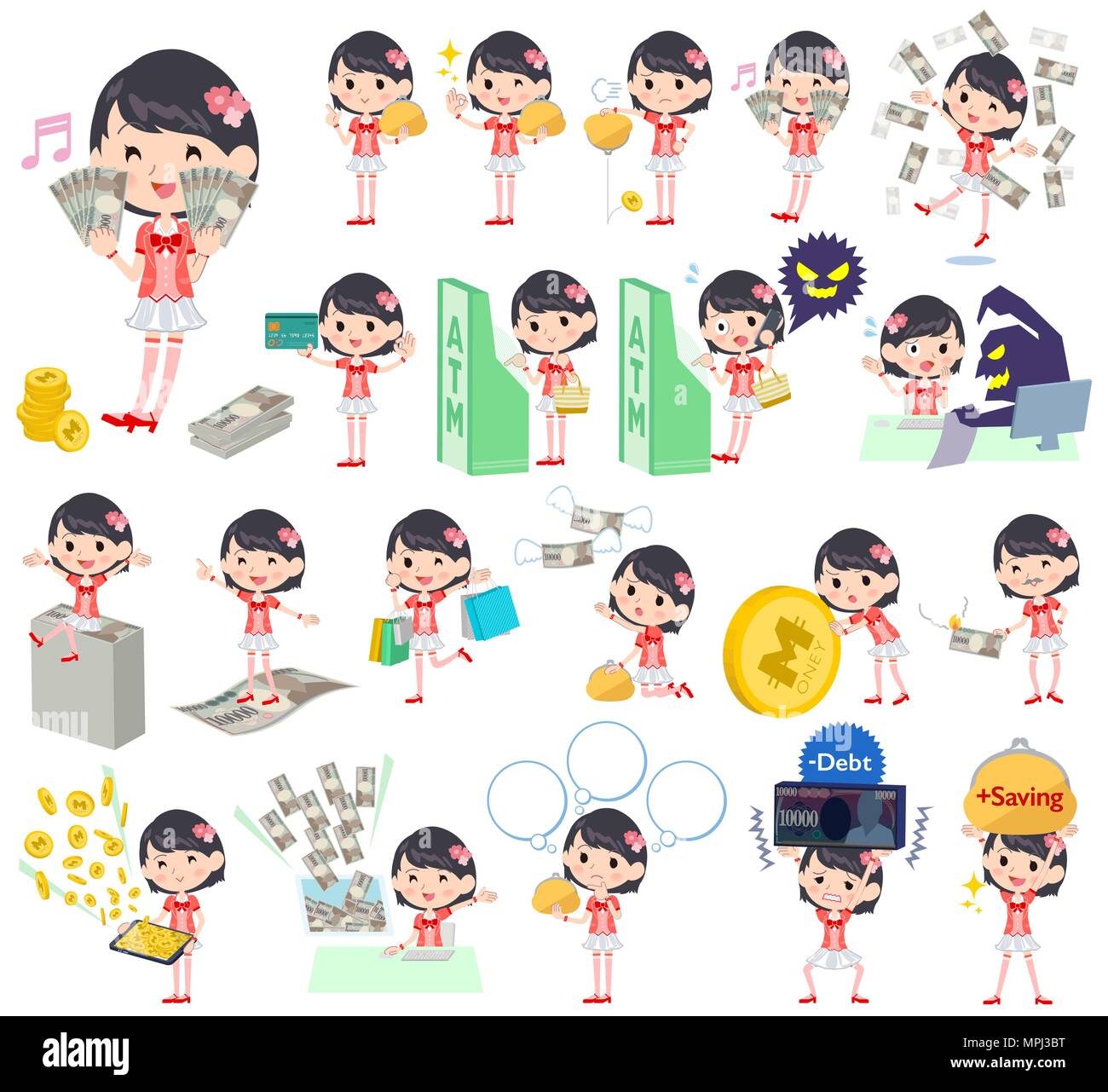 Set of various poses of Pop idol in red costume money Stock Vector ...