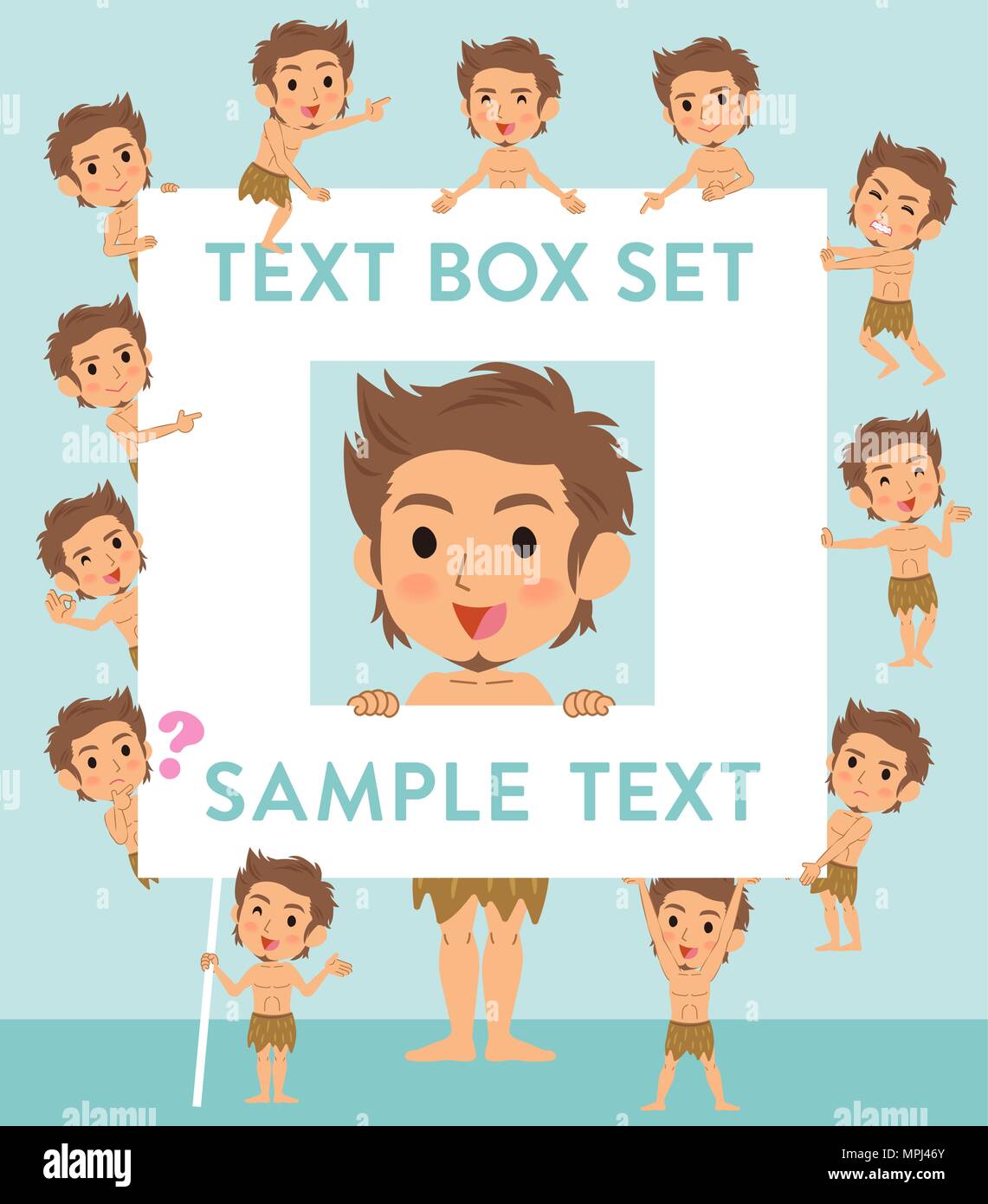Set of various poses of Primitive man loincloth style text box Stock ...
