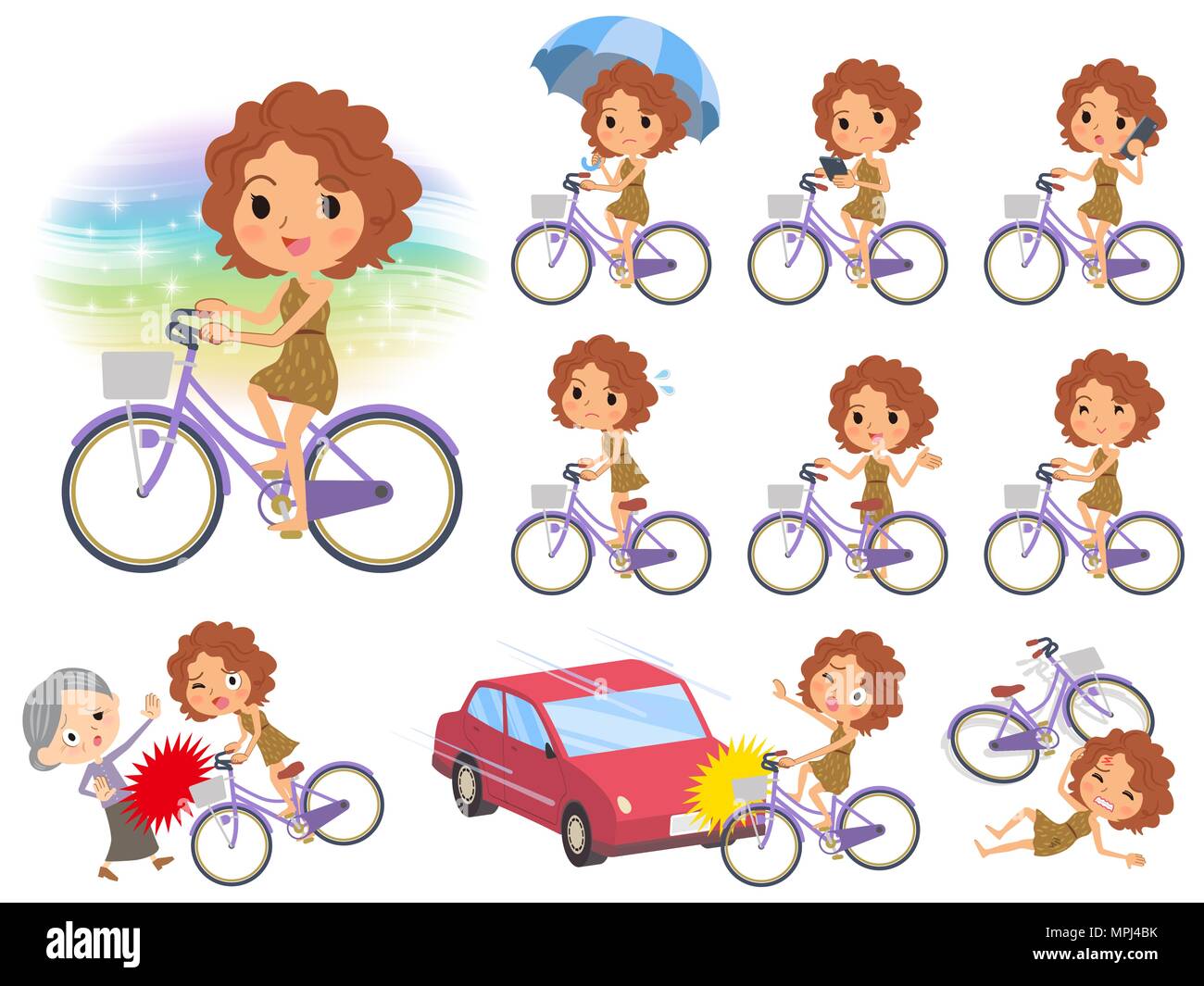 Set of various poses of Primitive women city bicycle Stock Vector Image ...