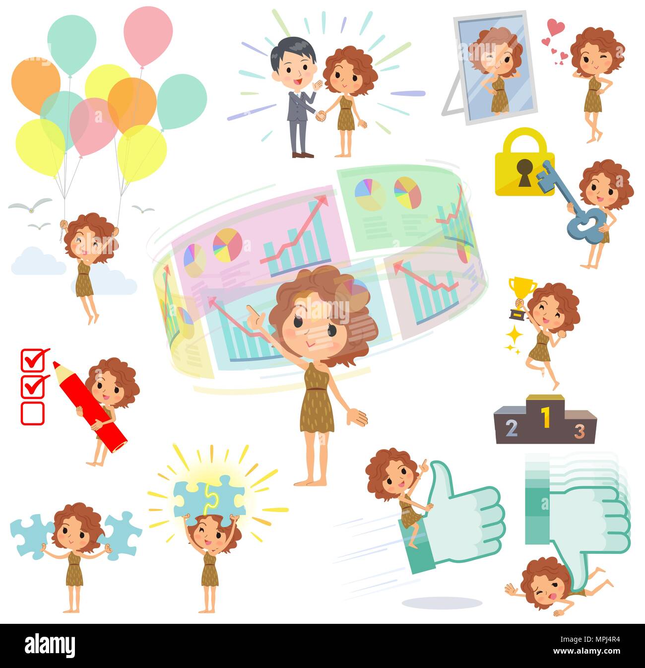 Set of various poses of Primitive women success & positive Stock Vector ...