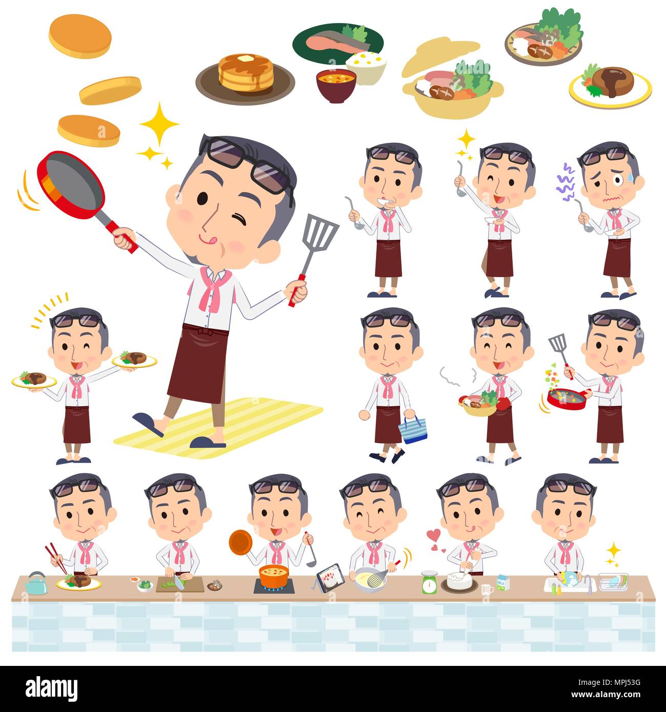 Set of various poses of producer middle men cooking Stock Vector Image ...