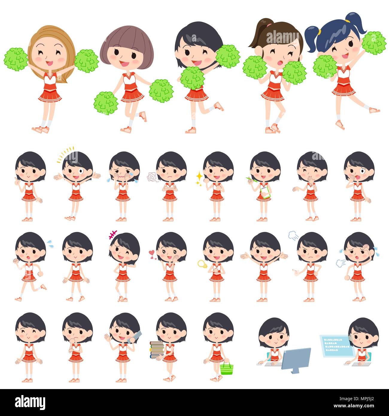 Set of various poses of red Cheerleader Team Stock Vector Image & Art ...