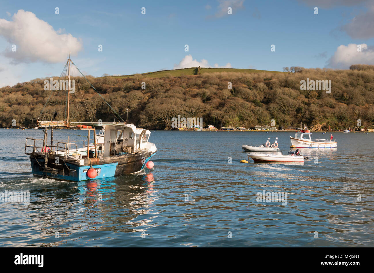 The small town of Fowey on the estuary of the river Fowey, South ...