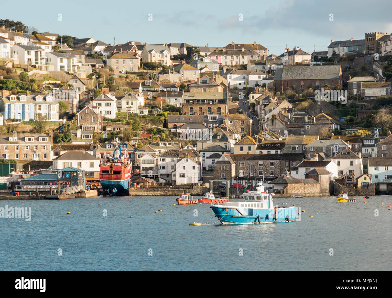The small town of Fowey on the estuary of the river Fowey, South ...