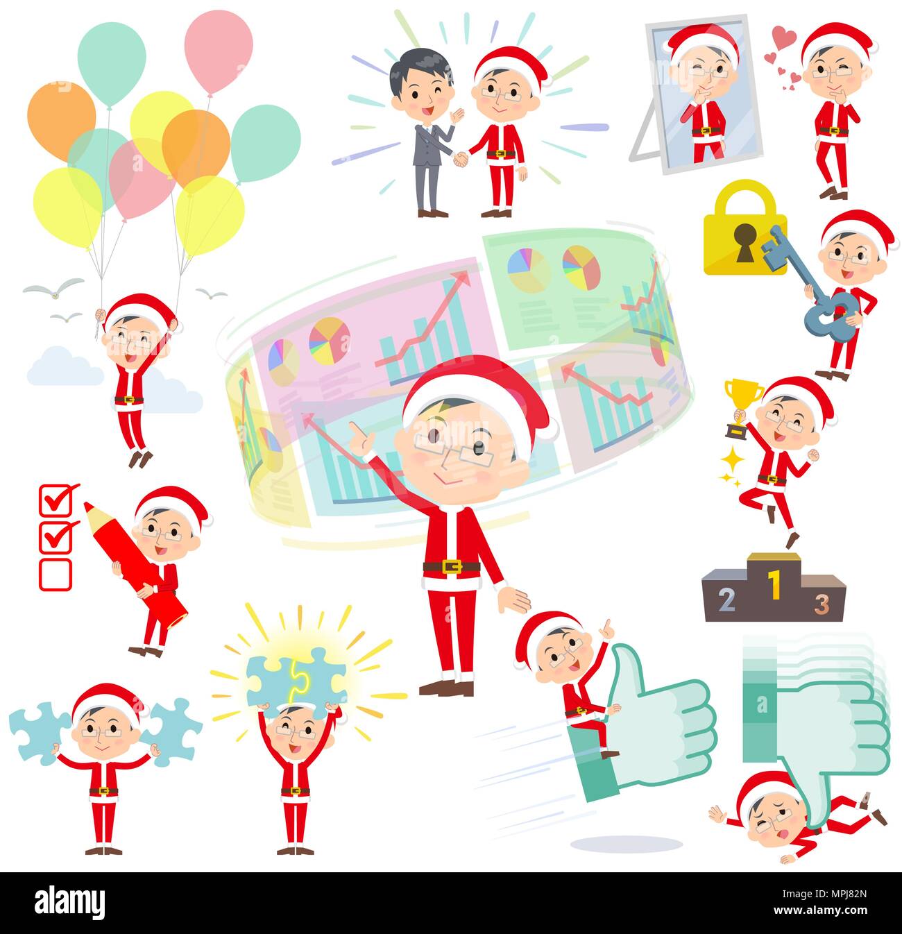 Set of various poses of Santa Claus Costume dad success & positive ...