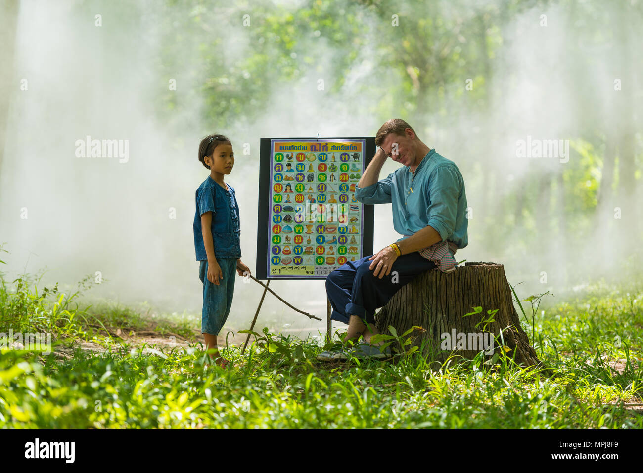 Sakonnakhon, Thailand - July 30, 2016: Rural girl teaching Thai ...