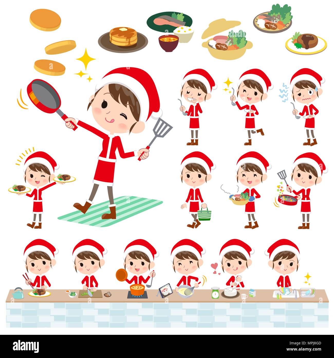 Set of various poses of Santa Claus Costume mom cooking Stock Vector ...