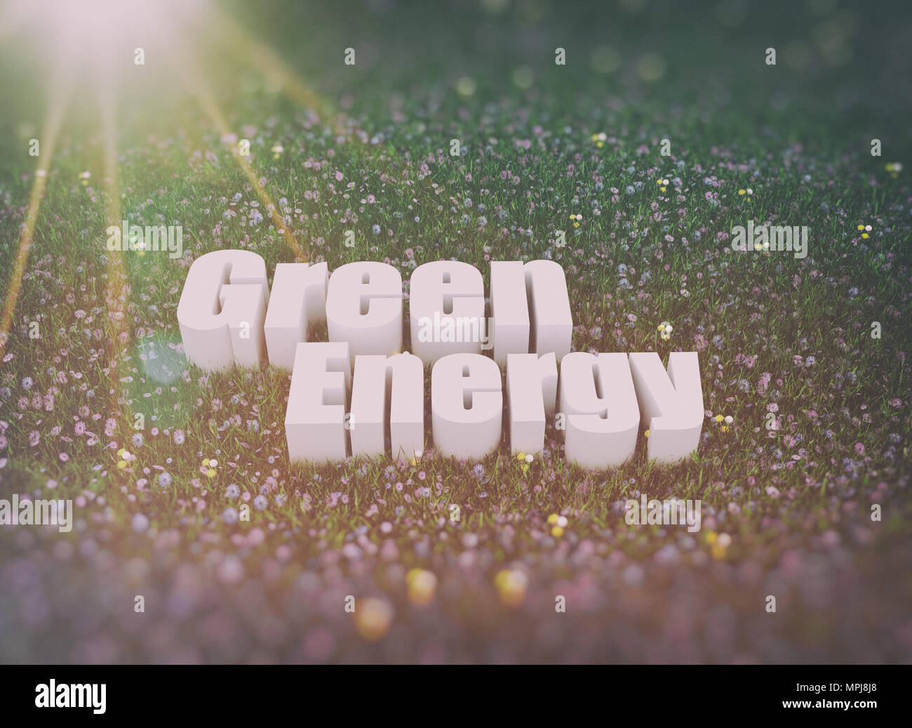 Green Energy Conceptual 3d background. White text in lsuh green grass ...