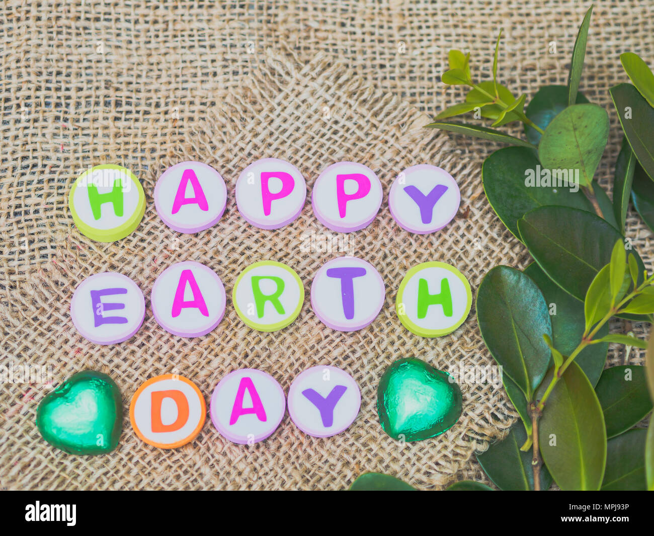 alphabet Earth day word on sack background for save the earth campaign ...