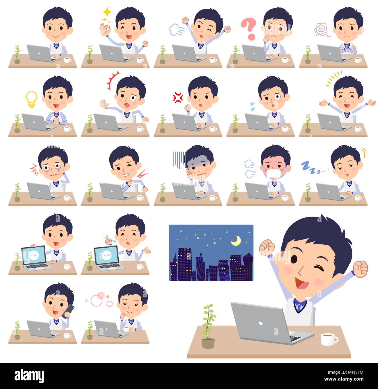 Store staff Blue uniform men desk work Stock Vector Image & Art - Alamy